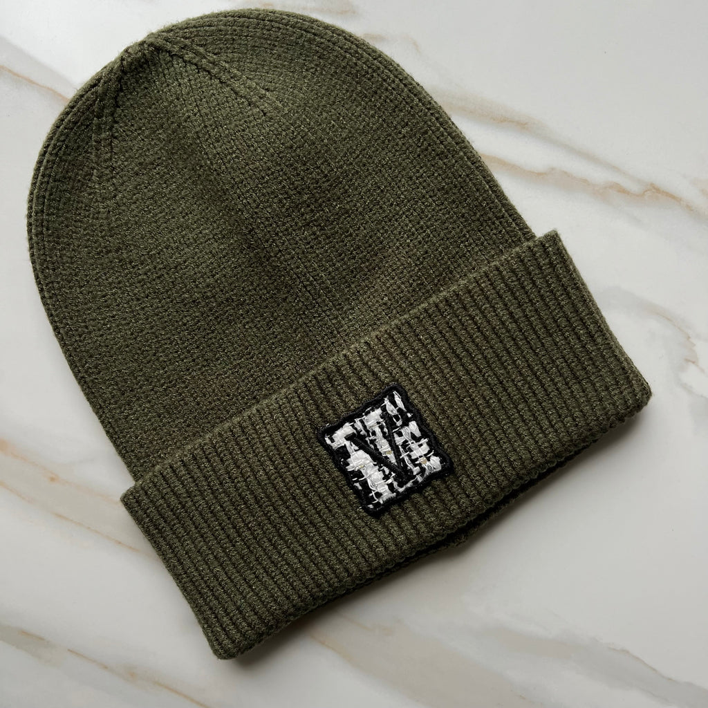 Tweed Logo Olive Cuff Beanie – Valeri